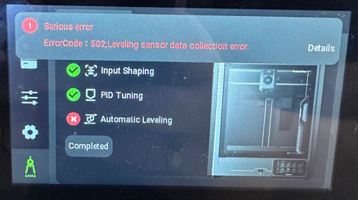 Centauri Carbon TL4980 - ErrorCode : 502, levelling sensor data collection error – Jaycar ...
